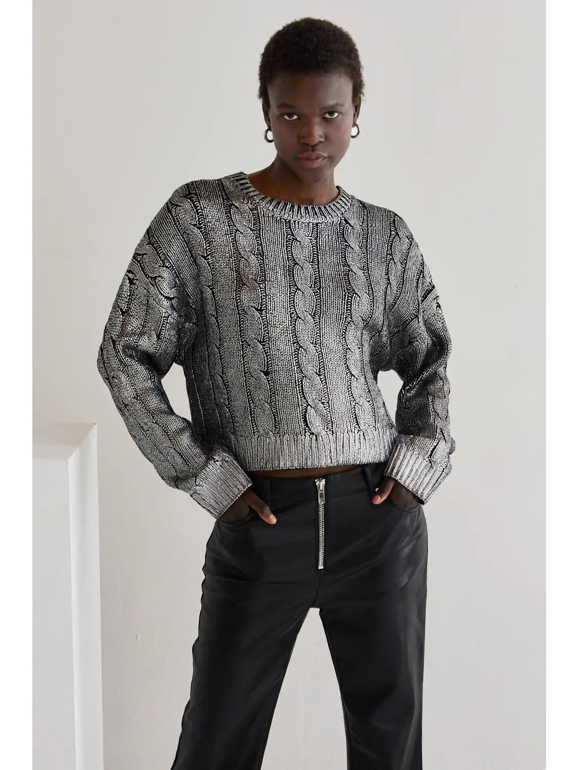 Alexandra Silver Laminated Sweater | Mimi & Rae